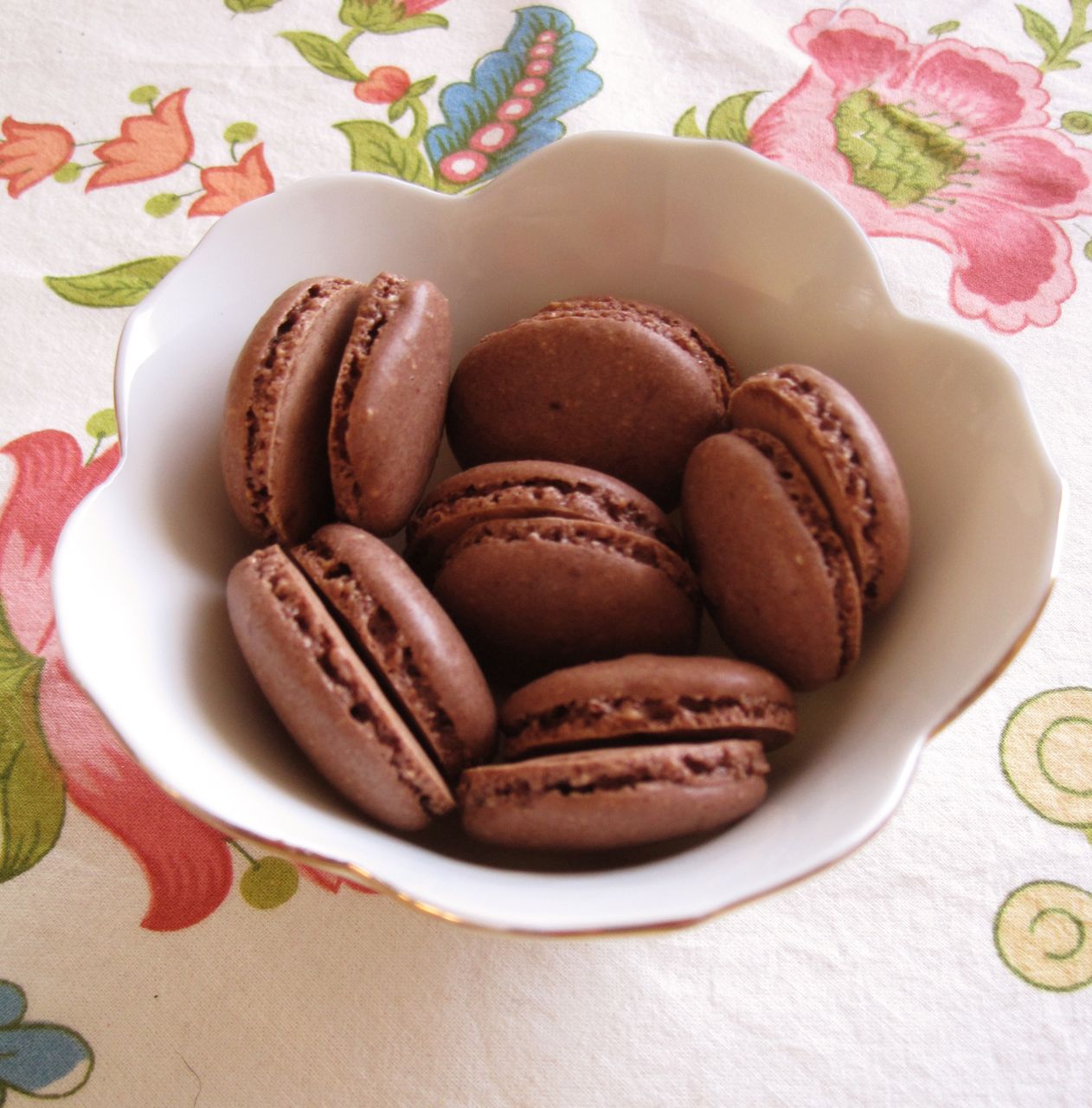 Chocolate macarons with dark chocolate ganache