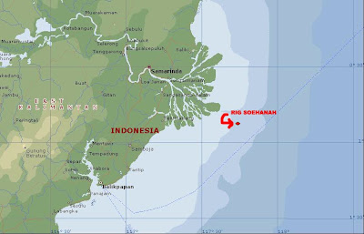 Oil and Gas wells Drilling in the Mahakam Estuary: Rig Soehanah Position