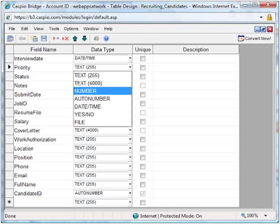 Web based database software at Work: Challenging Caspio in data modifying