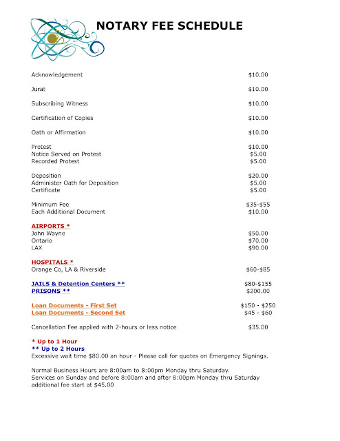 Mobile Notary Fee Schedule Mobile Notary Fee Schedule