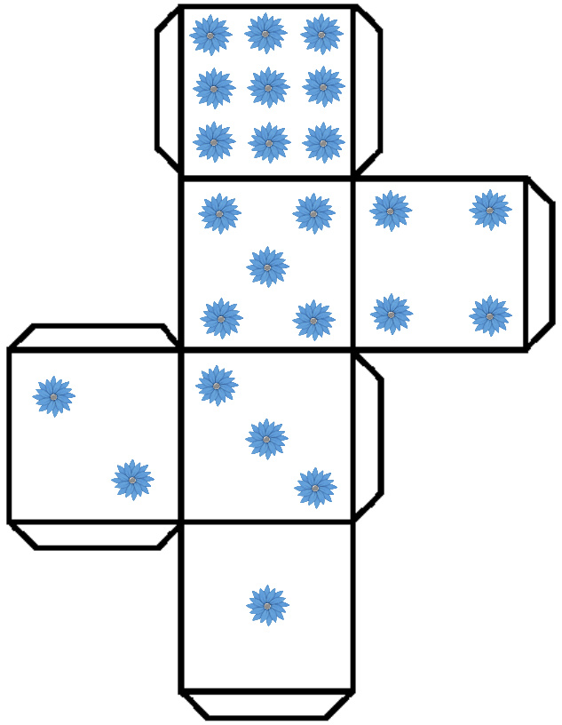 Muñecas para recortar: Dados infantiles para recortar con flores