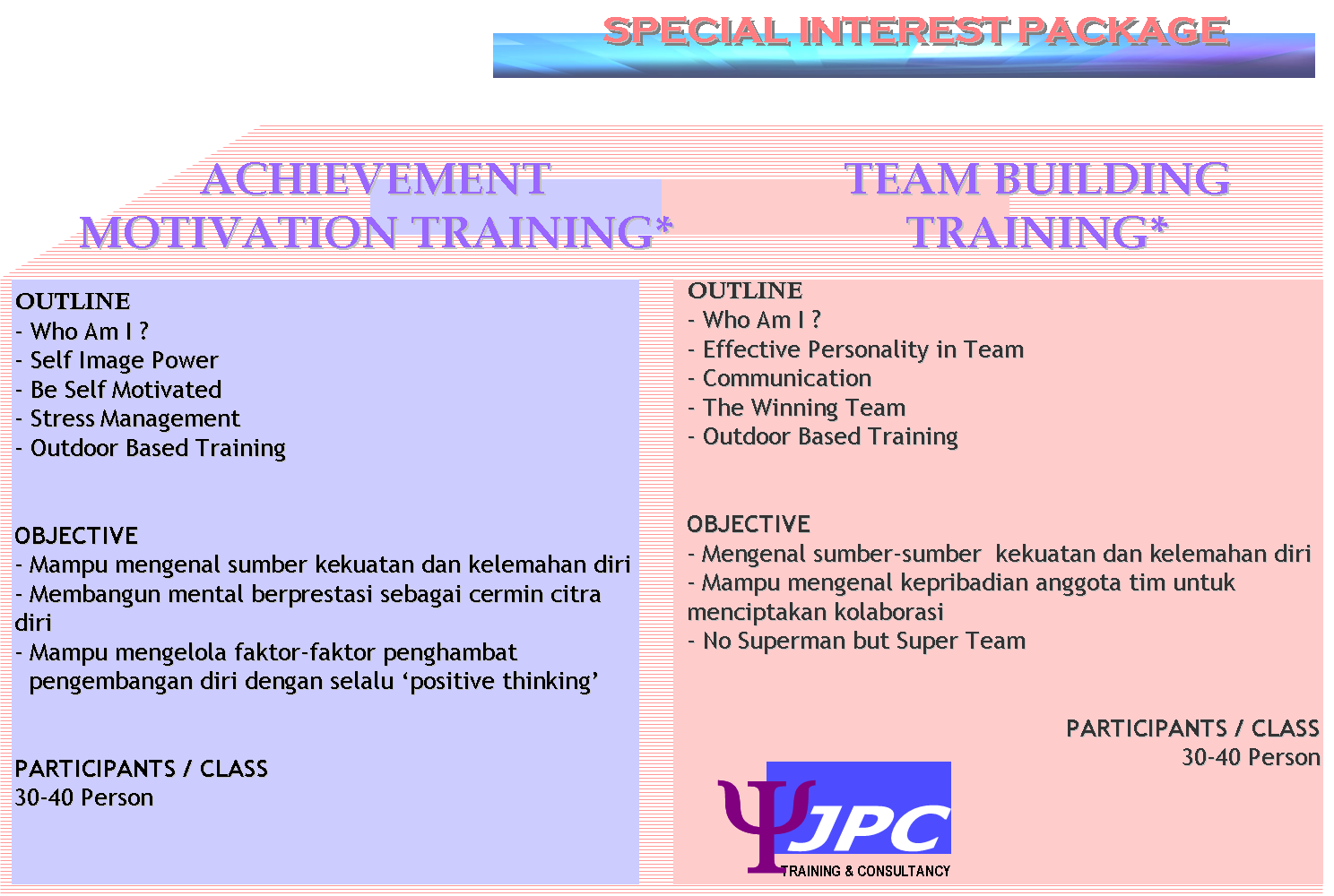 JPC Training & Consultancy: SPECIAL INTEREST PACKAGE