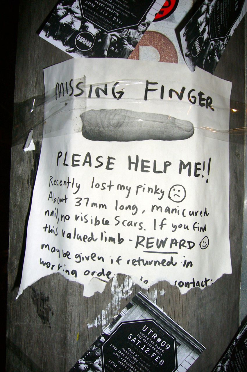 My Darling Darlinghurst: Darlinghurst: Lost and Found: Missing Finger