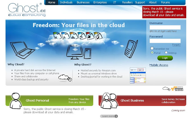 ghost cloud computing的個人雲端服務即將關站