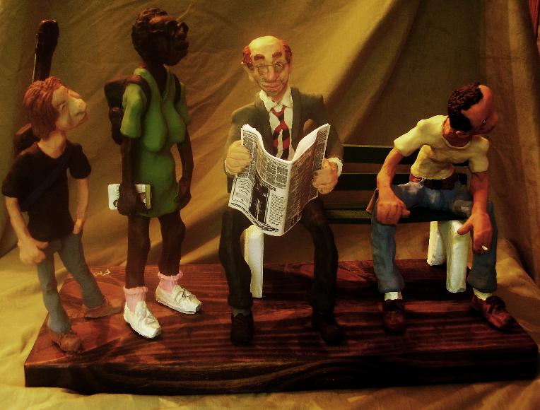 Polymer Sculpture: Bus Stop, Bukowski, Dylan