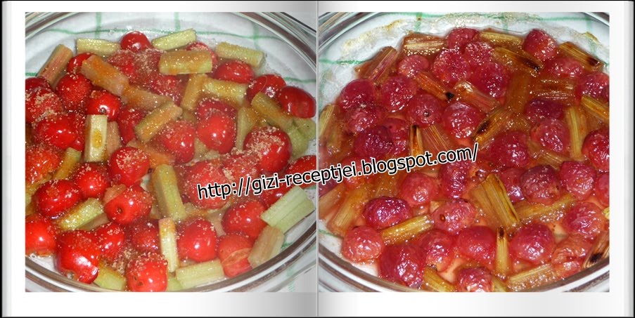 Gizi-receptjei: Sült rebarbara és cseresznye vanília fagyival.