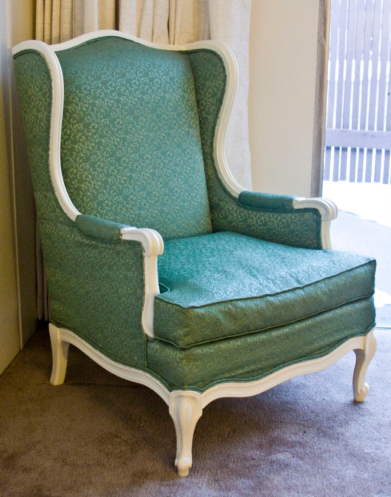 Modernly Shabby Chic Furniture: Vintage Cream and Green Wing back Chair