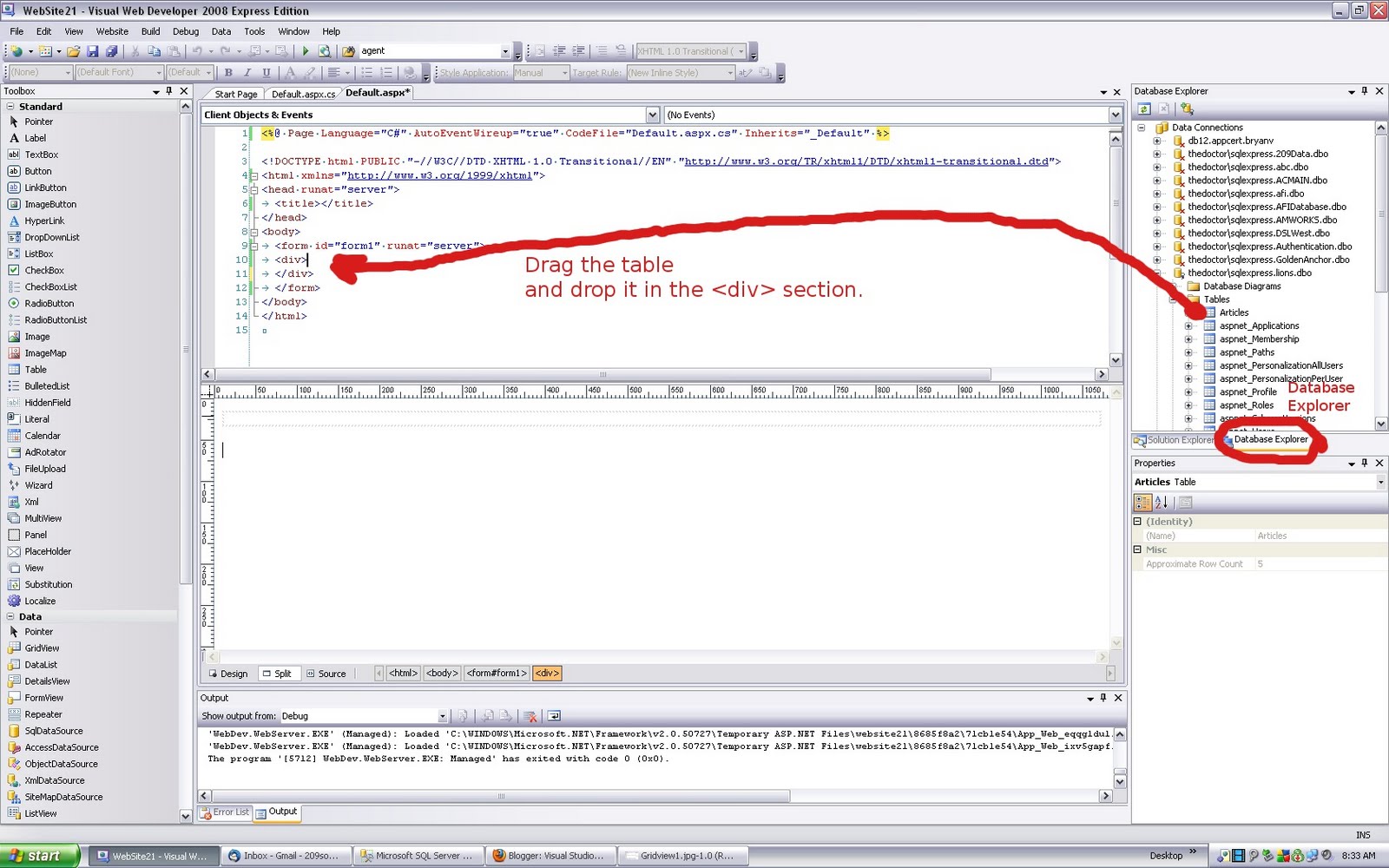 Visual Studio Journey: ASP.NET and SQL Server: Chapter 1: Displaying A Gridview of SQL Server Data