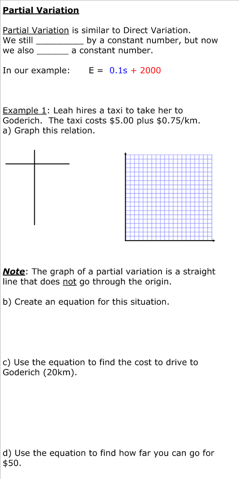 Grade 9 Applied Math: Partial Variation
