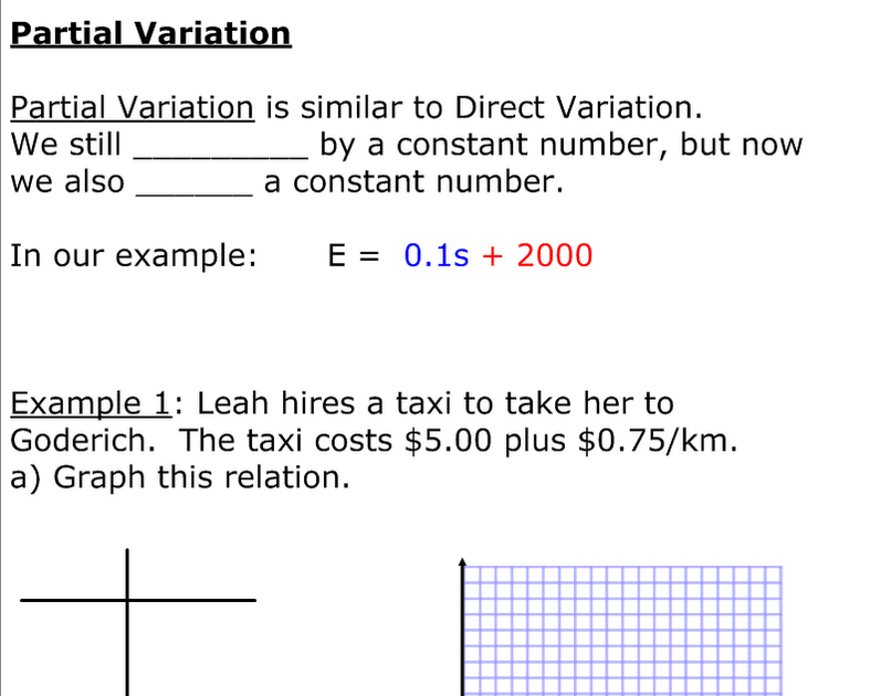 Grade 9 Applied Math: Partial Variation
