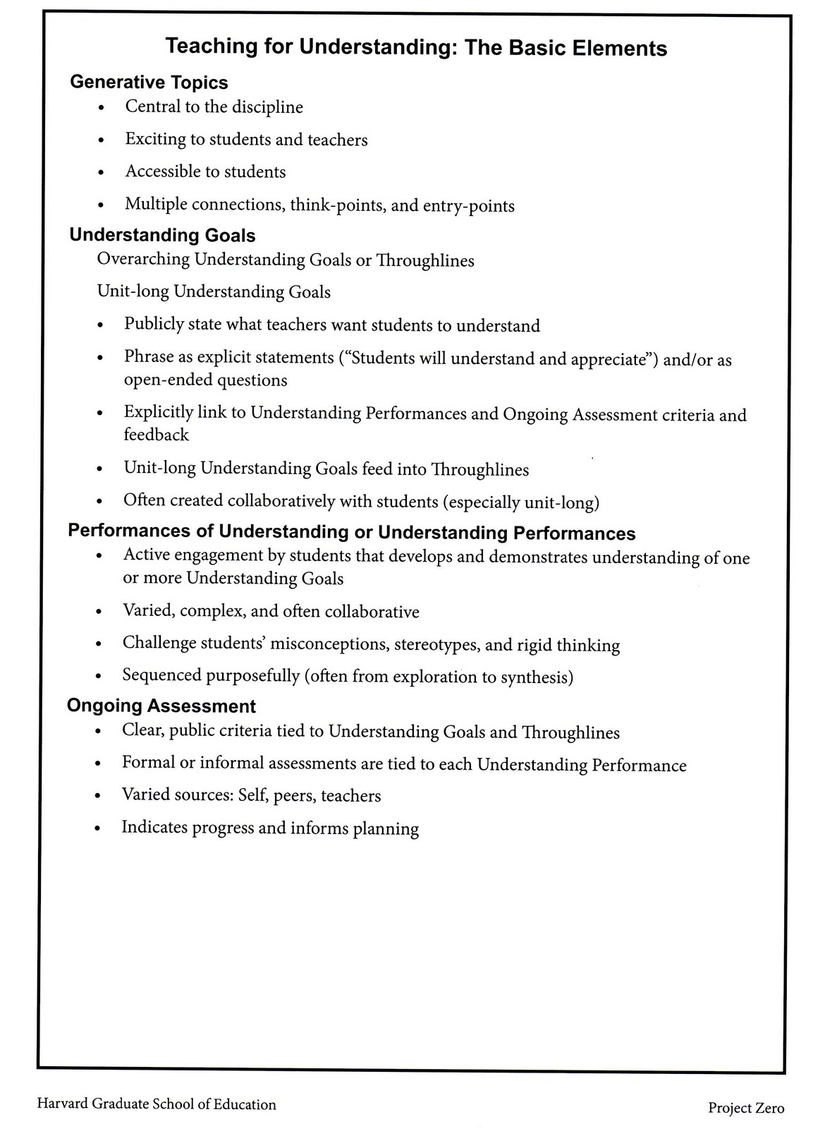 Bellelli Educación: Teaching for Understanding: The Basic Elements