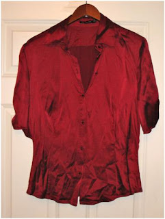 Satin Clothes: LIMITED RED SILK WOMEN'S BUTTON SHIRT TOP