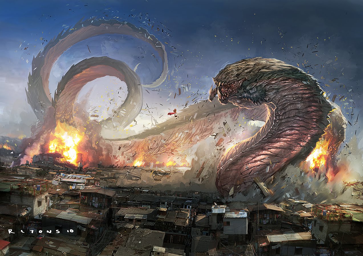 RLyonsArt: Giant Snake thang vs Super Boy