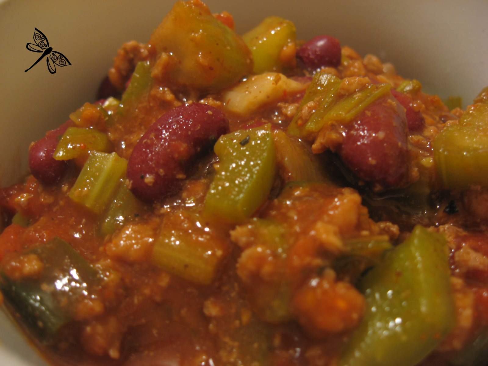 Libellule et ses spatules: Chili boeuf et haricots rouges