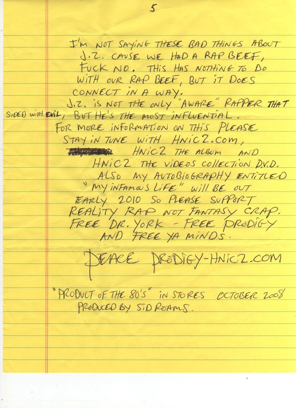 Harvey's Land: Prodigy letters from jail in 08 about Jay Z