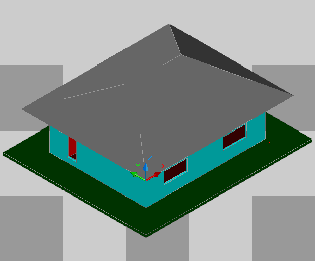 jadCAD Drawing Perspective: Studio room with 3D roof plan