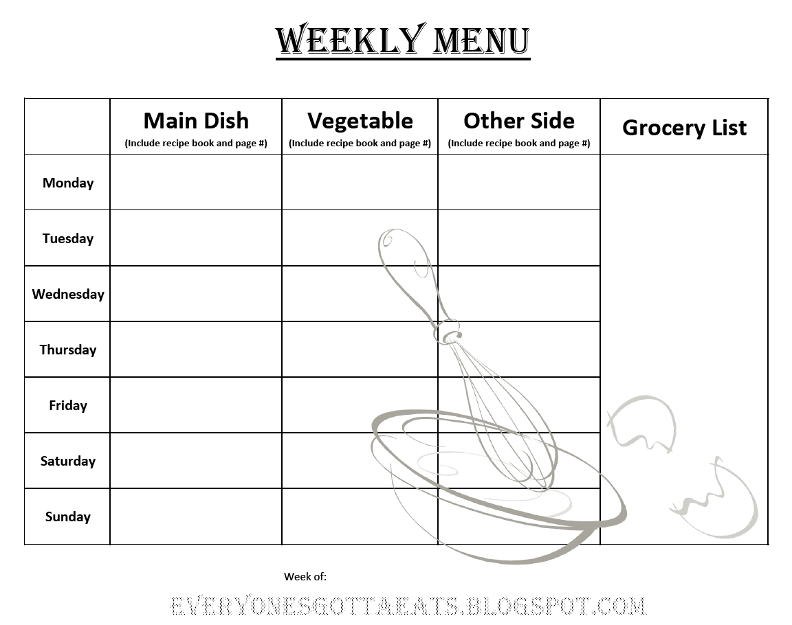 From Tamara's Kitchen...: A shout out to WEEKLY MENUS