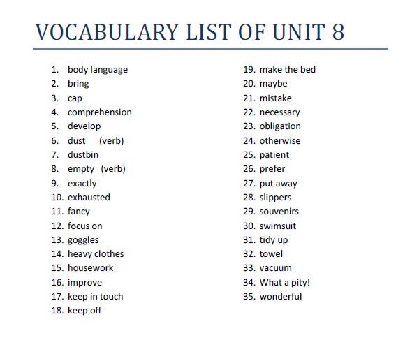 lise-9-ingilizce-vocabulary-list-of-unit-8