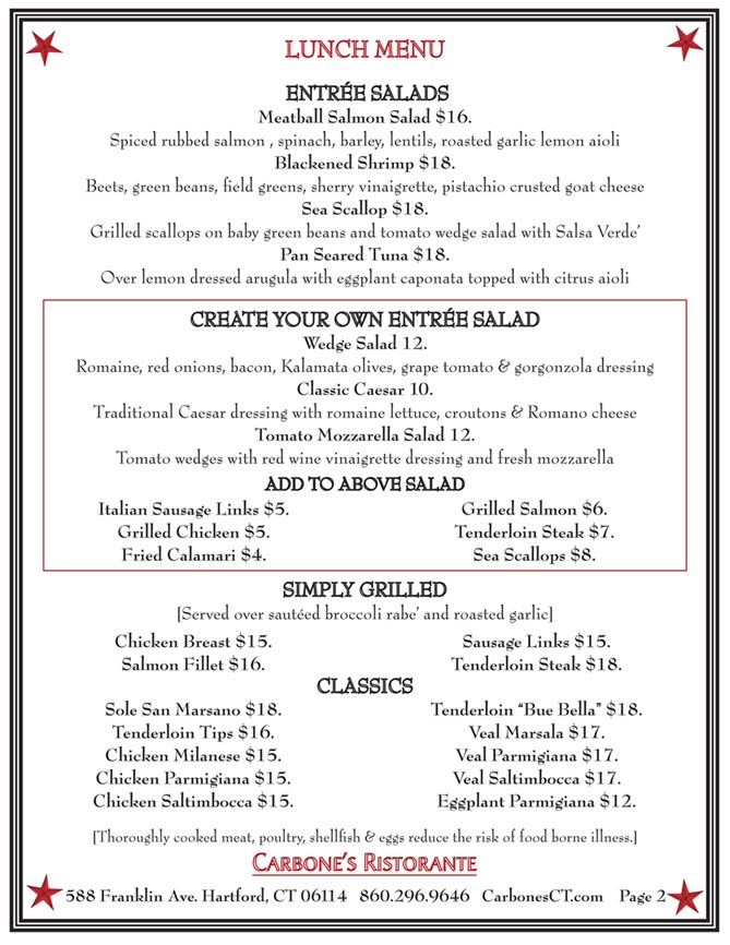 Carbone's Ristorante: Menu: