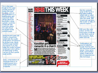Lauren Downey: Contents page analysis for NME magazine