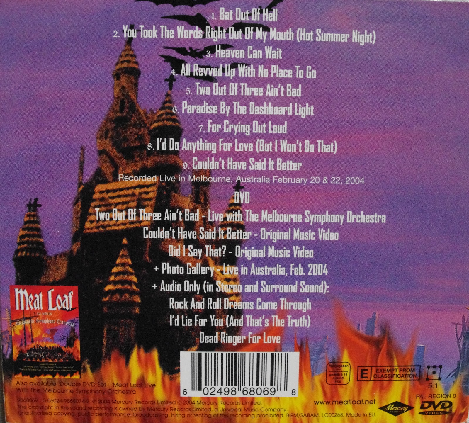 Meat Loaf - Vinyl, Singles 7"/12" and other stuff: Studio Albums (CD) ---- Bat Out Of Hell Live ...