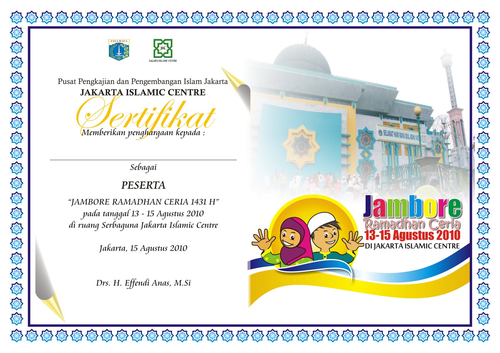DESAIN SERTIFIKAT & NAME TAG JAMBORE RAMADHAN 1431 H by "desain gratis"
