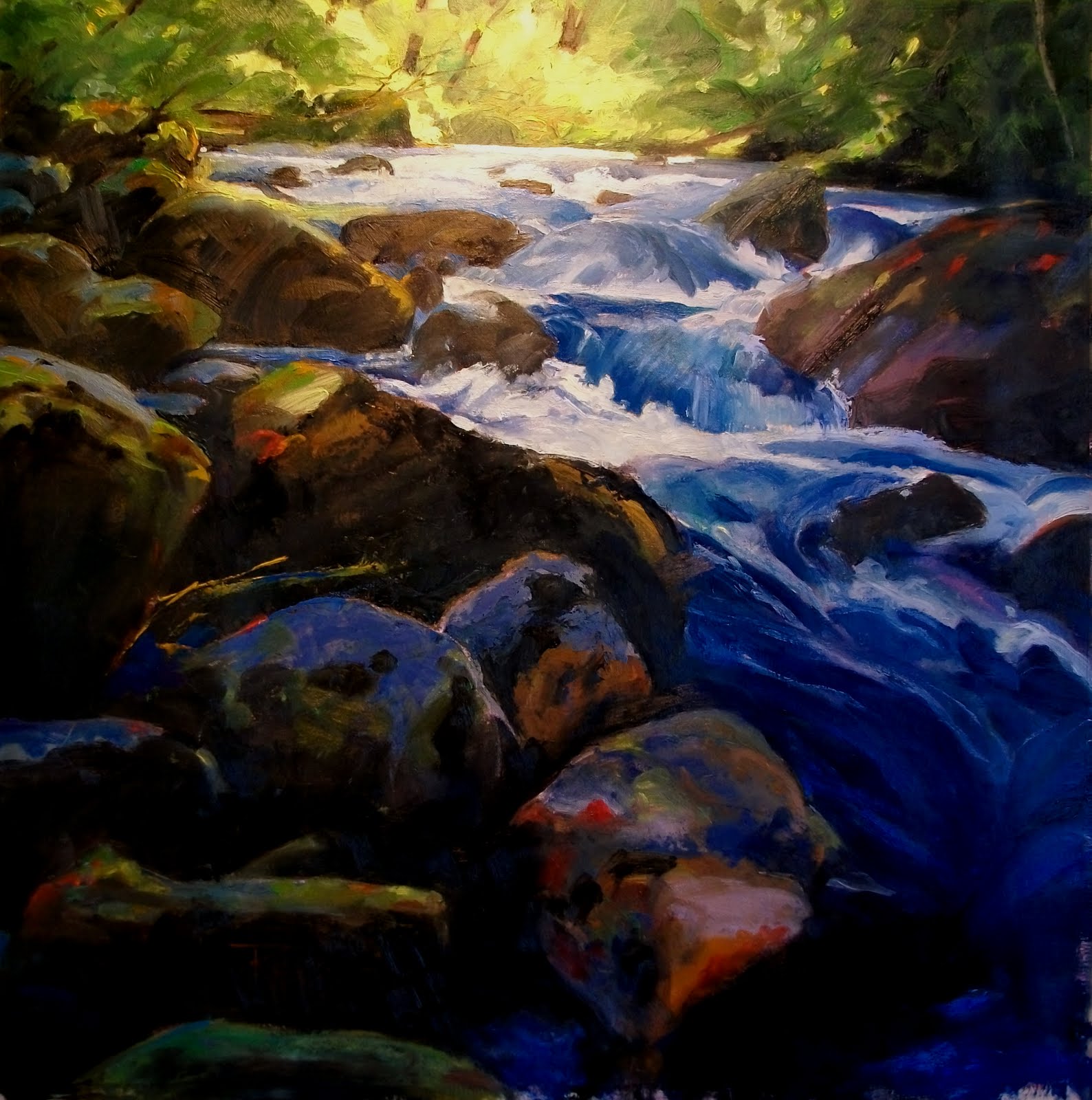 in plein air: "Big Quilcene Cascade" oil landscape painting, Olympic ...