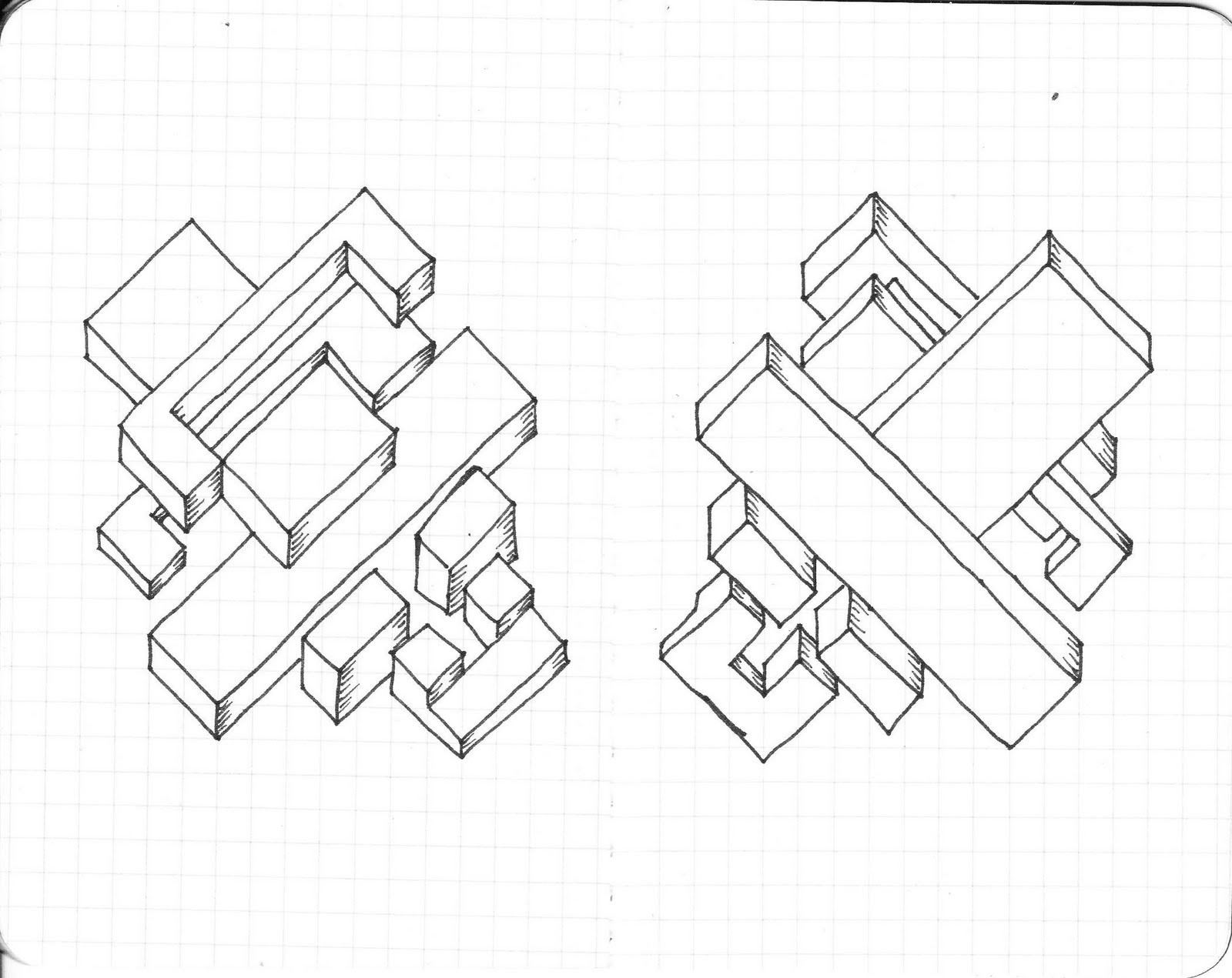 Laura Cowie: 3 Axonometric Drawings made of 9 blocks