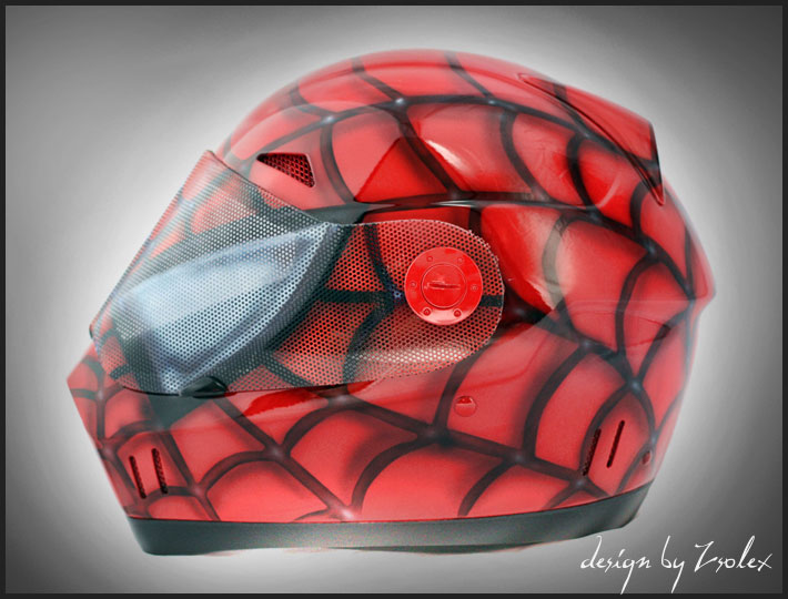 airbrush design and art: Spiderman design airbrushed helmet