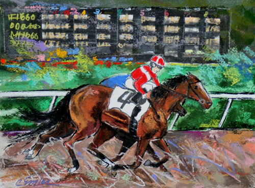California Artwork: Stretch Duel, abstract horse racing painting by ...