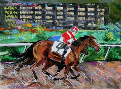California Artwork: Stretch Duel, abstract horse racing painting by ...