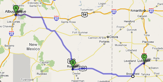 Lost in Smith Street: Roswell, New Mexico to Lubbock Texas (605kms)
