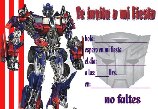 Invitación de cumpleaños de transformer - Imagui