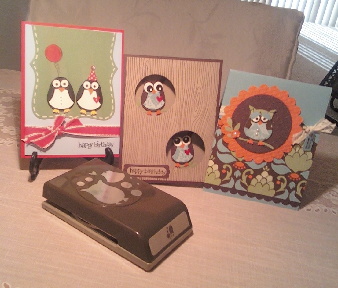 Dogg and Pony Show: Owl punch cards - love that Stampin' Up owl punch!