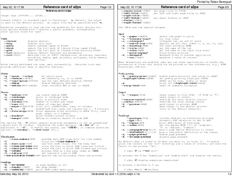 The Command Line Postscript Swiss Knife A2ps