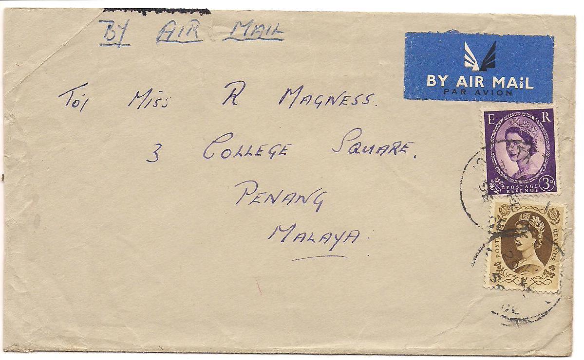 711CollectionStore: Old Postal Mark Cover (CAMBRIDGE to PENANG) - 1956