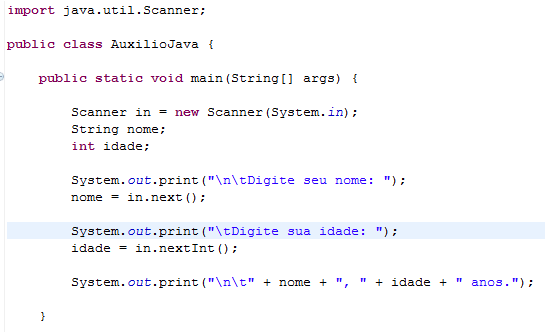 Auxílio Java: Entrada básica de dados