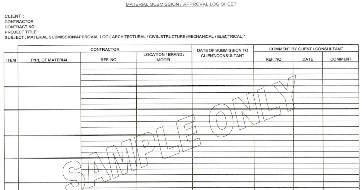 CONSTRUCTION MANAGER: MATERIAL APPROVAL LOG FORM
