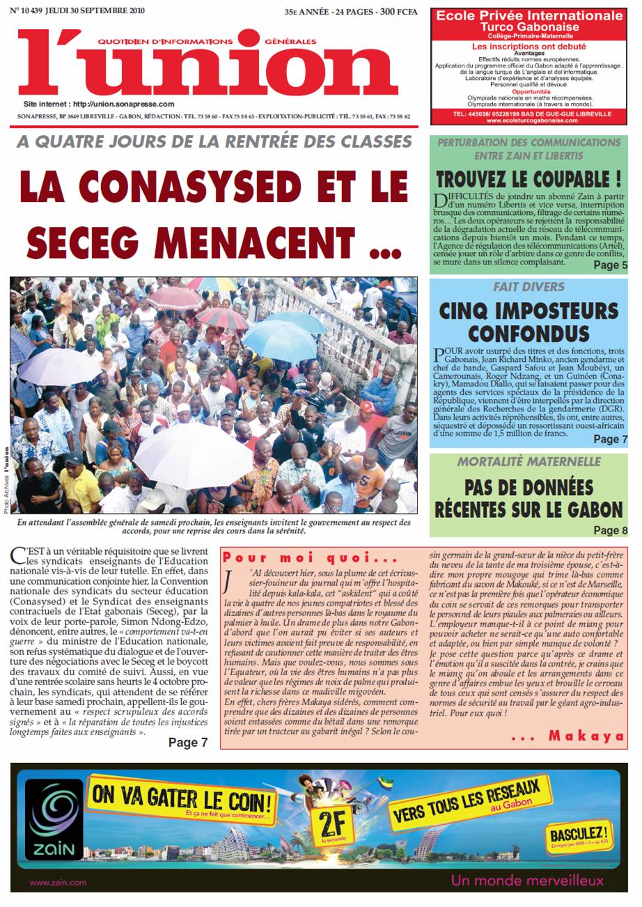 REFORMATAGE DU JOURNAL L’UNION ET DU JOURNAL GABON-MATIN INITIALEMENT ...