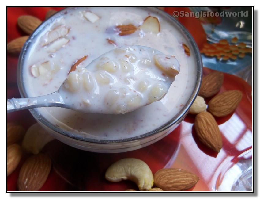 Sangi's Food World: Almond Barley payasam/ Almond Barley Kheer