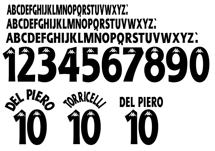 Football teams shirt and kits fan: Vintage Juventus 1995-97 font