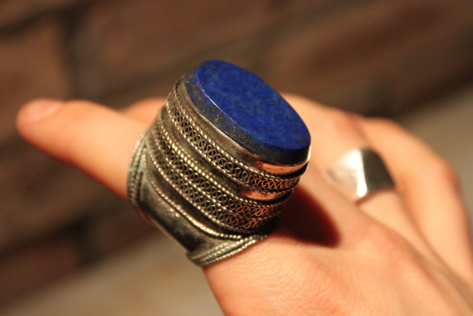 shop 5 inch and up: Oriental handmade blue stone ring #21