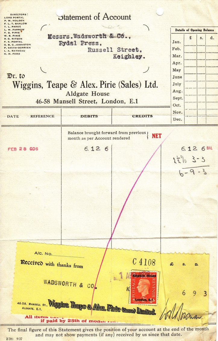 COSGB: Wiggins, Teape & Alex. Pirie Ltd.