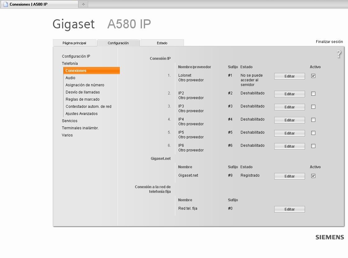 LoloTelco: VoIP: Instalación y configuración del Siemens Gigaset A580IP