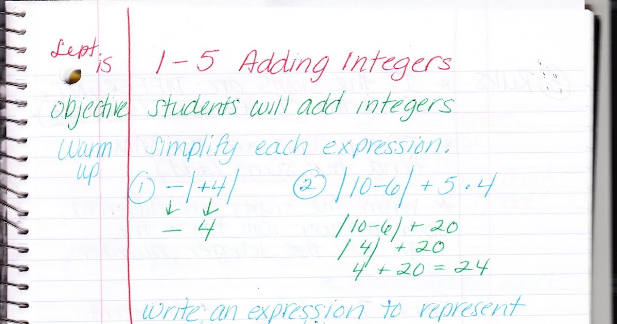 Ms. Jean's Classroom Blog: 1-5 Adding Integers