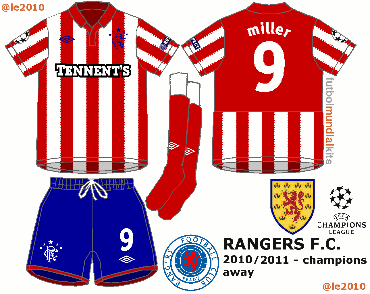 Fútbol Mundial Kits - Uruguay: Rangers F. C. - 2010/2011 (champions league)