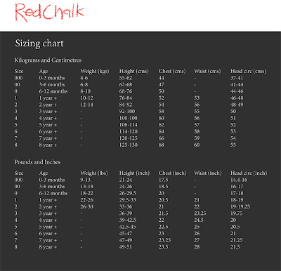 beyond pink and blue's rainbow blog: Red Chalk clothing size chart