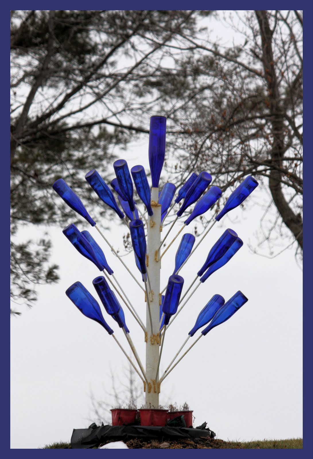 Round The Bend: Blue Bottle Tree: Yard Art