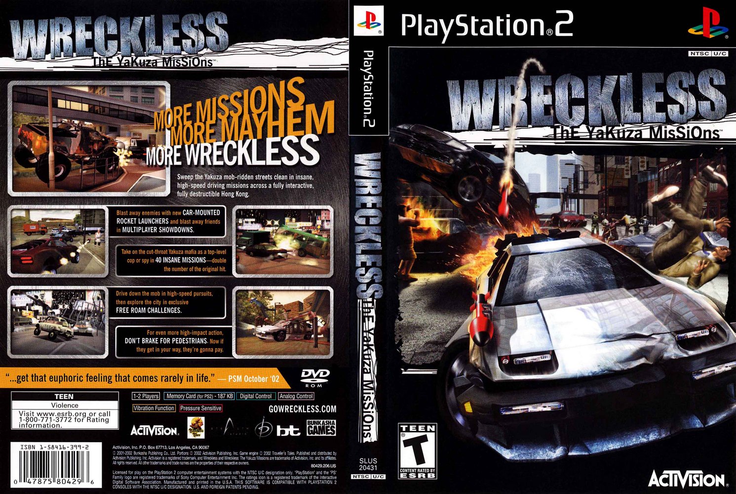 CAPAS PARA PLAYSTATION 2: Wreckless - The Yakuza Missions
