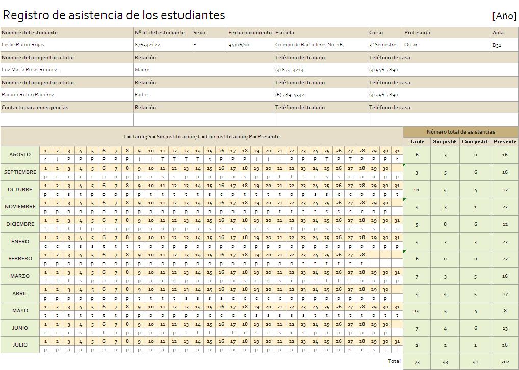 Conteo de asistencia: Asitencia-Tabla de Excel
